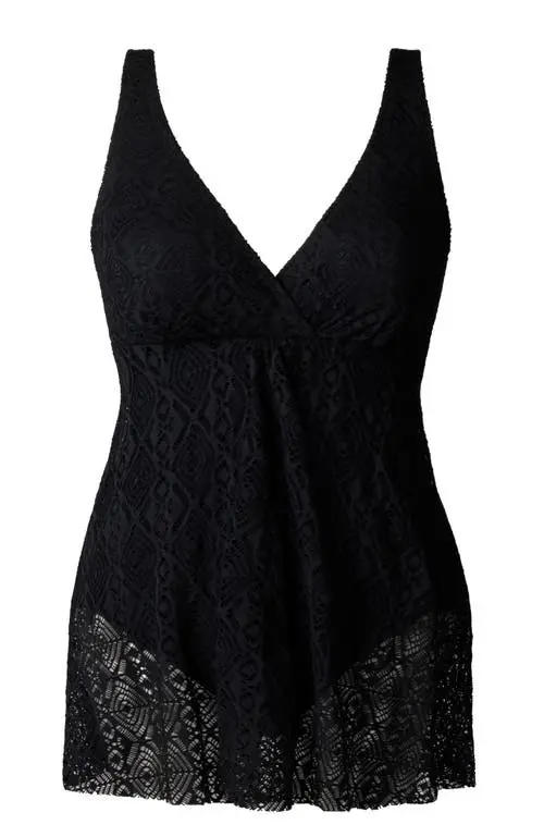 SHAPESOLVER Flyaway Swimdress - Rich Black Crochet Au Lait