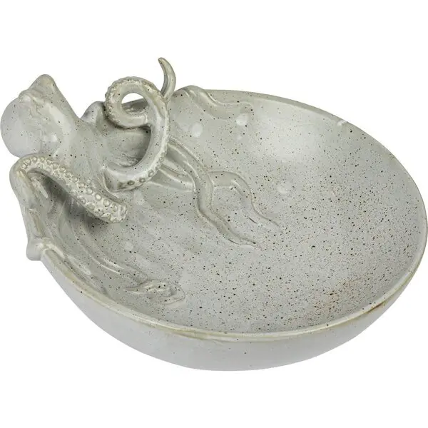 STORIED HOME 13.75 Inches Stoneware Octopus Bowl With Reactive Glaze - White
