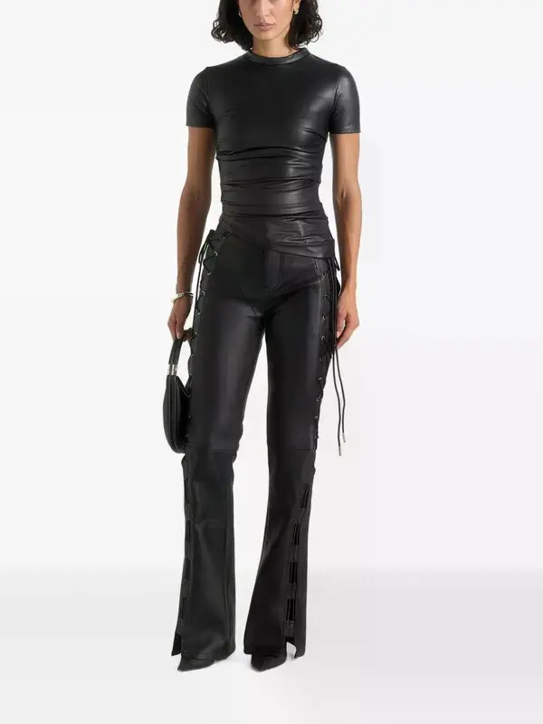 Manière De Voir Leather Ruched T-shirt - Black
