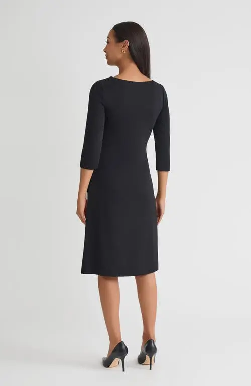 Misook A-line Colorblock Soft Knit Dress With Waist Tie