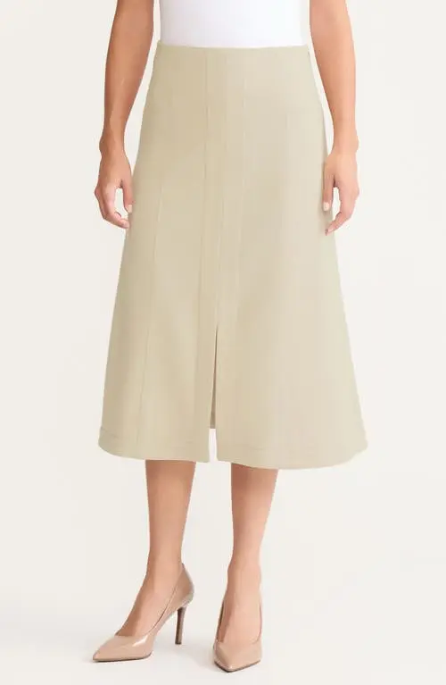 Misook A-line Stretch Ponte Midi Skirt - Biscotti