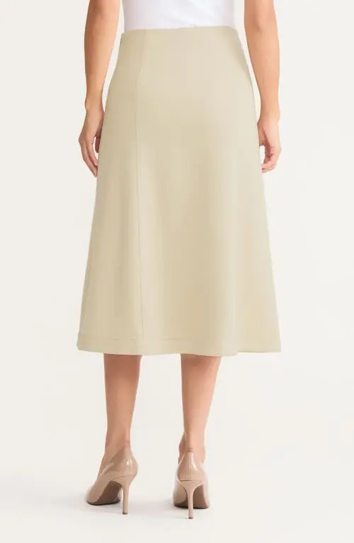 Misook A-line Stretch Ponte Midi Skirt - Biscotti