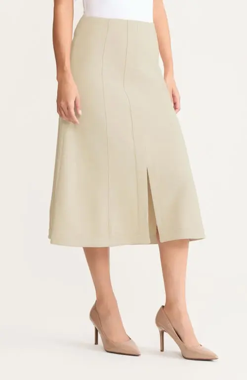 Misook A-line Stretch Ponte Midi Skirt - Biscotti