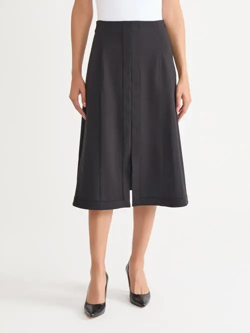 Misook A-line Stretch Ponte Midi Skirt - Black