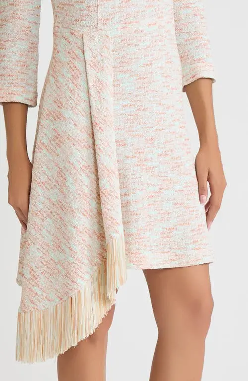Misook Faux Wrap A-line Melange Tweed Knit Dress