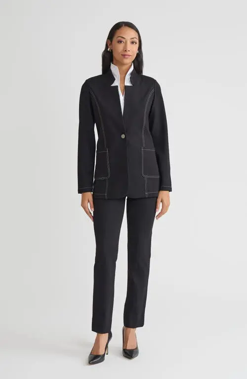 Misook Tailored Luxestretch Ponte Single Button Blazer - Biscotti/black