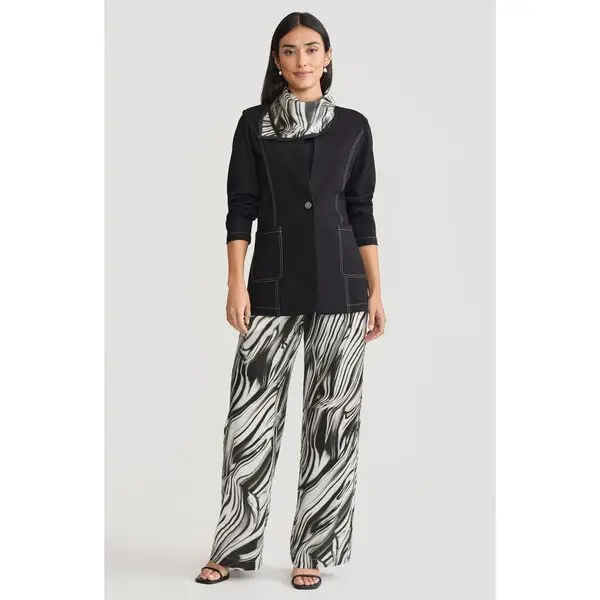 Misook Tailored Luxestretch Ponte Single Button Blazer - Biscotti/black