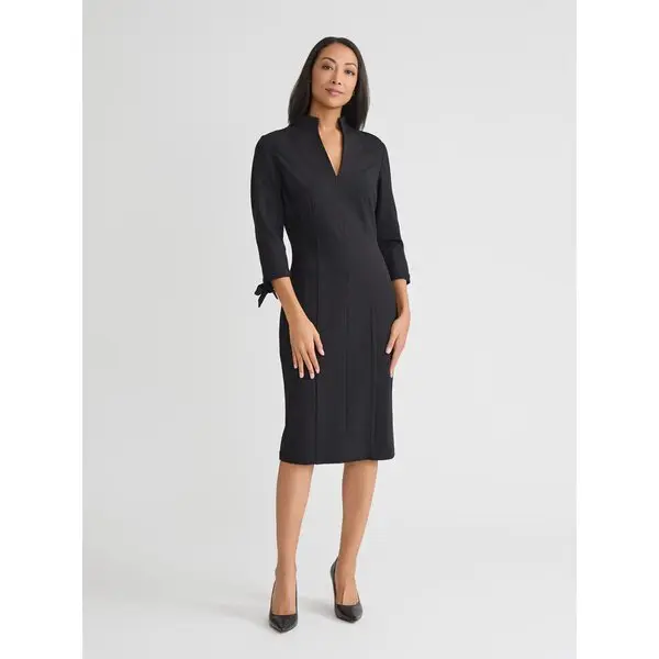 Misook Luxestretch Ponte Sheath Dress With Bow-tied Sleeves