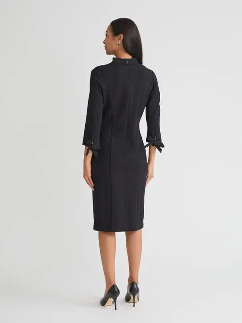 Misook Luxestretch Ponte Sheath Dress With Bow-tied Sleeves