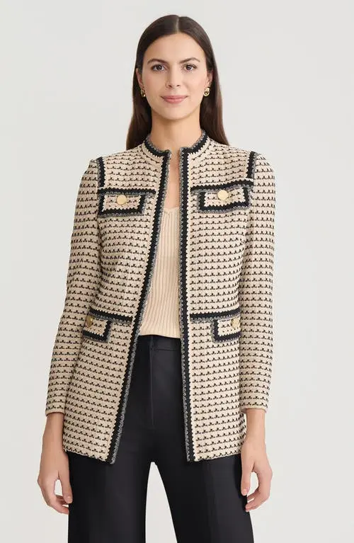 Misook Tailored Multi-stitch Zigzag Trim Knit Jacket