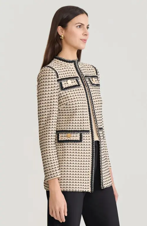 Misook Tailored Multi-stitch Zigzag Trim Knit Jacket