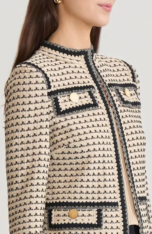 Misook Tailored Multi-stitch Zigzag Trim Knit Jacket