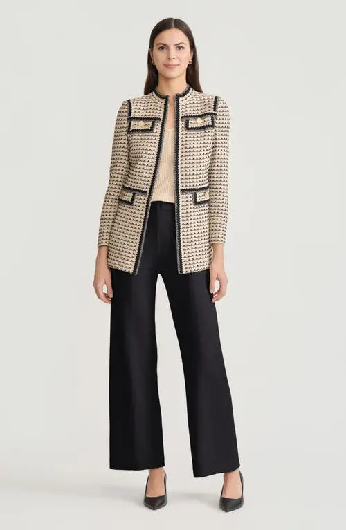 Misook Tailored Multi-stitch Zigzag Trim Knit Jacket