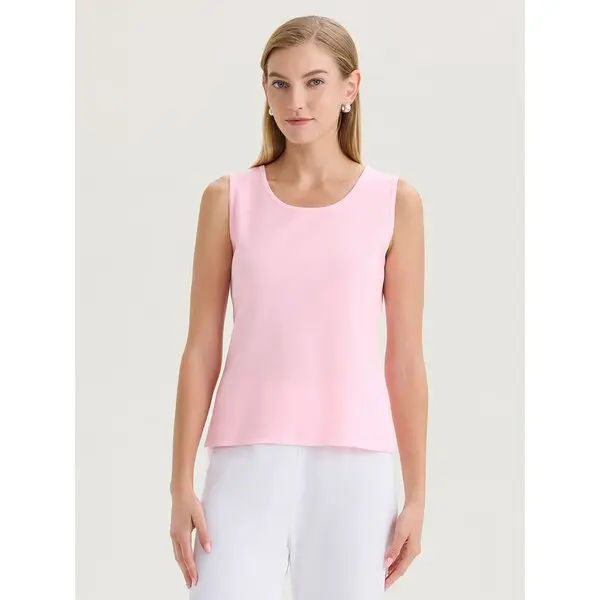 Misook Double Scoop Neck Knit Tank - Cherry Blossom