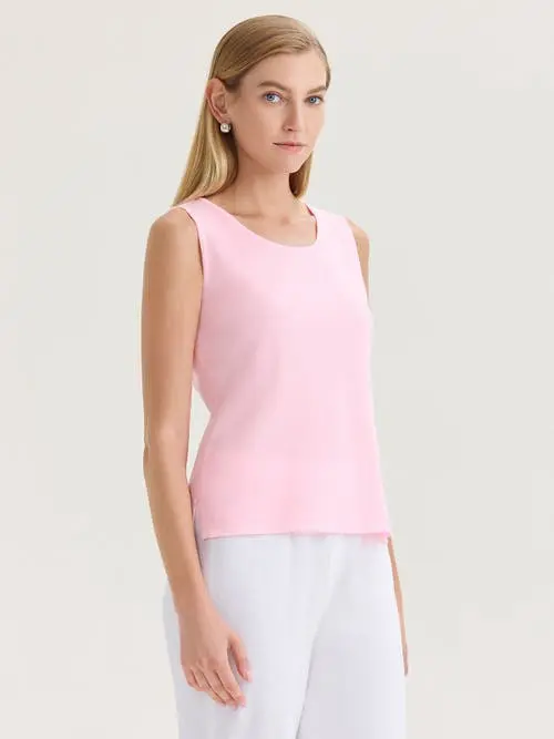 Misook Double Scoop Neck Knit Tank - Cherry Blossom