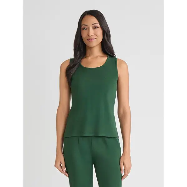 Misook Double Scoop Neck Knit Tank - Green