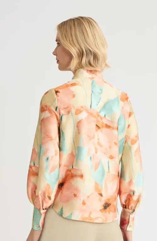 Misook Floral Printed Crepe De Chine Blouse