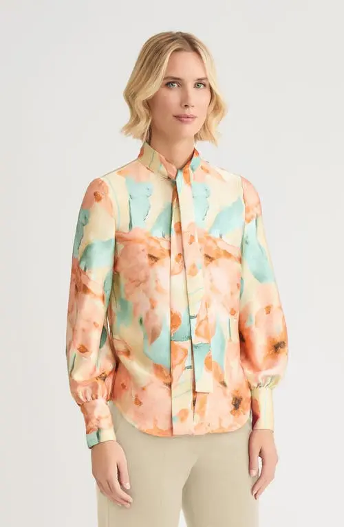 Misook Floral Printed Crepe De Chine Blouse