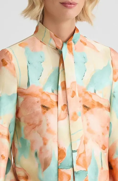 Misook Floral Printed Crepe De Chine Blouse