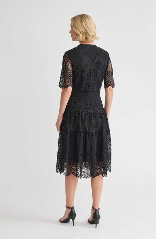 Misook A-line Tiered Lace Midi Dress