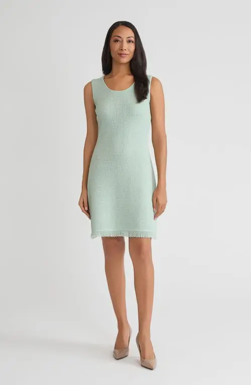 Misook Textured Knit Sheath Dress With Fringe Trim