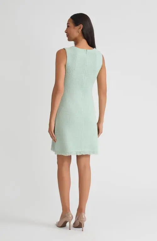 Misook Textured Knit Sheath Dress With Fringe Trim