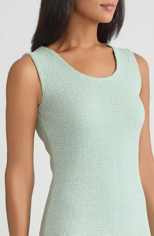 Misook Textured Knit Sheath Dress With Fringe Trim