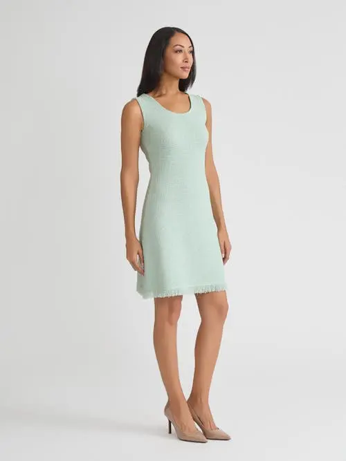 Misook Textured Knit Sheath Dress With Fringe Trim