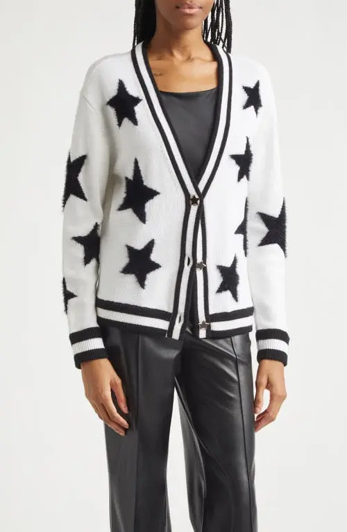 Alice + Olivia Bradley Intarsia Star Cardigan - Ecru/black