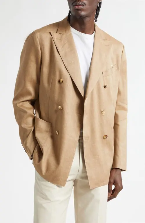 Boglioli K-jacket Double-breasted Linen And Virgin Wool Sport Coat - Sienna