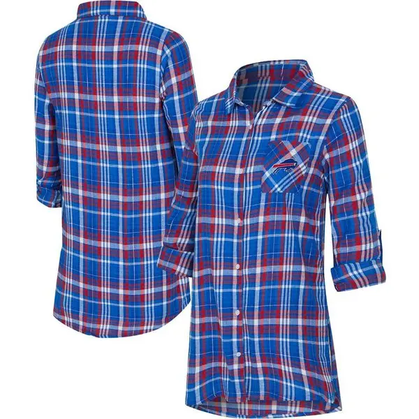 CONCEPTS SPORT Buffalo Bills Laney Plaid Tri-blend Full-button Nightshirt - Royal