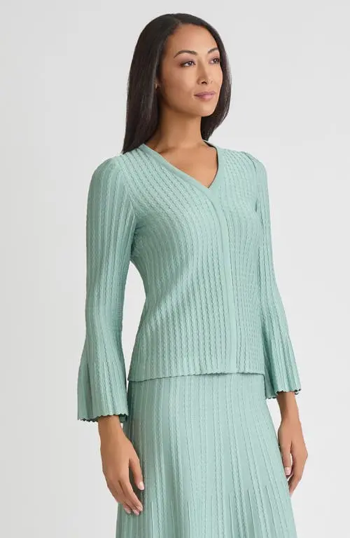 Misook Scalloped Ribbed Knit Bell Sleeve Top