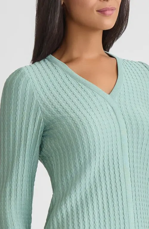 Misook Scalloped Ribbed Knit Bell Sleeve Top