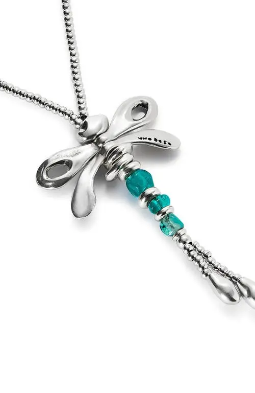 UNODE50 Sterling Plated Dragonfly Pendant Necklace With Green Crystals