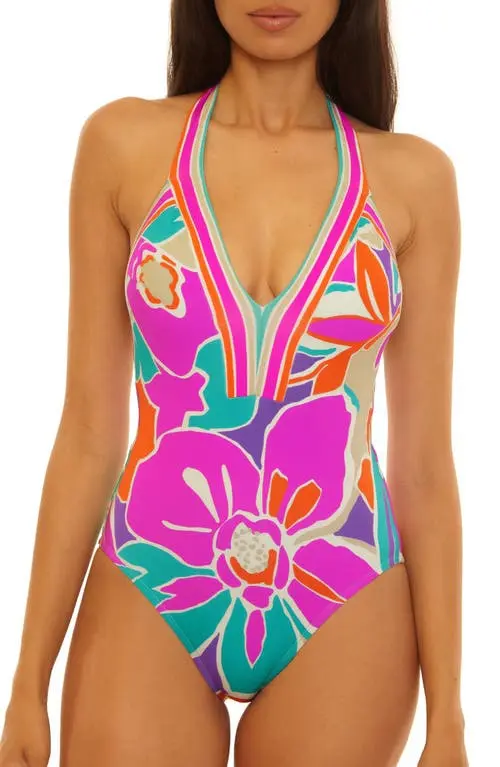 Trina Turk Printed Plunge One-piece Swimsuit - Amalfi