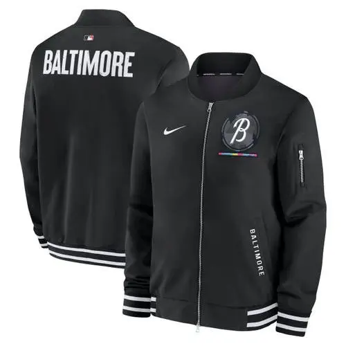 Nike Baltimore Orioles Authentic Collection City Connect Full-zip Bomber Jacket - Black