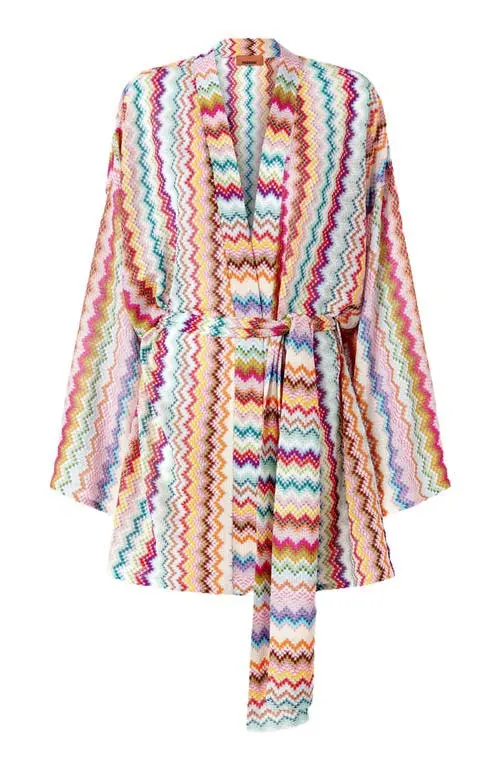 Missoni Short Cover-up In Lamé Viscose With Pixel-effect Zigzag Pattern