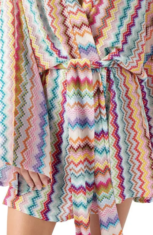 Missoni Short Cover-up In Lamé Viscose With Pixel-effect Zigzag Pattern