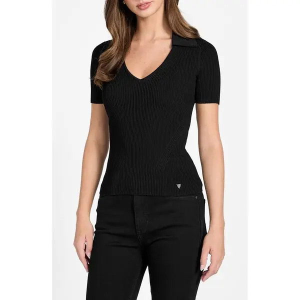Guess Stella Rib Polo Sweater - Black
