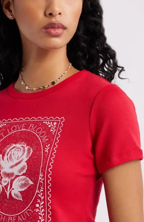 Bp. Graphic Baby Tee - Red Love Bloom