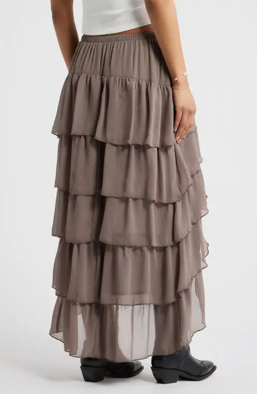 Bp. Tiered High-low Maxi Skirt - Brown Quartz