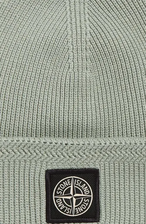 Stone Island Compass Logo Patch Ribbed Beanie