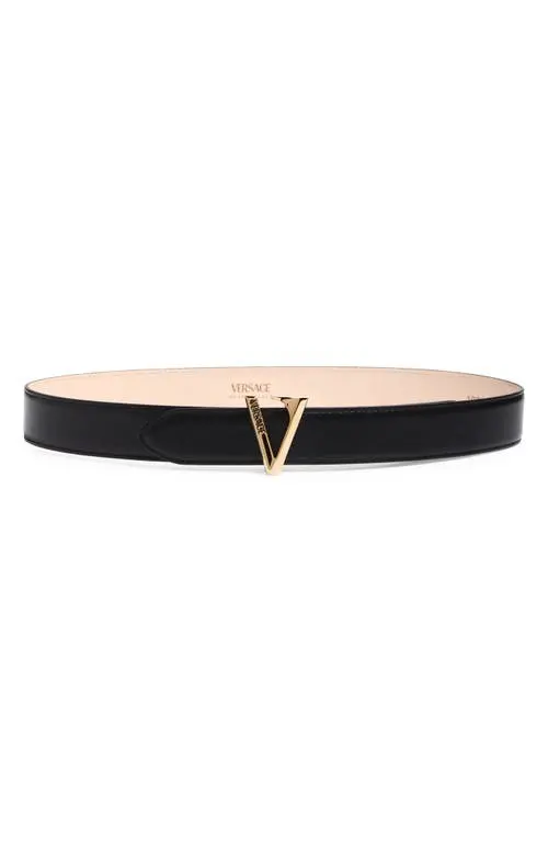 Versace Virtus Buckle Leather Belt - Black-versace Gold