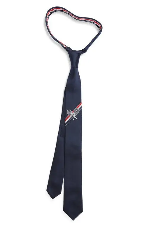 Thom Browne Classic Engineered Stripe Silk Tie - Navy