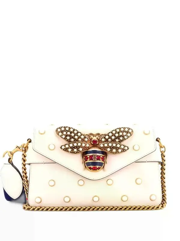 Gucci Broadway Pearly Bee Embellished Mini Shoulder Bag - White