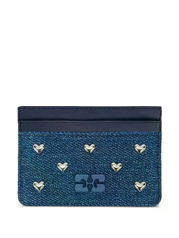 GANNI Heart-stud Denim Card Holder - Blue