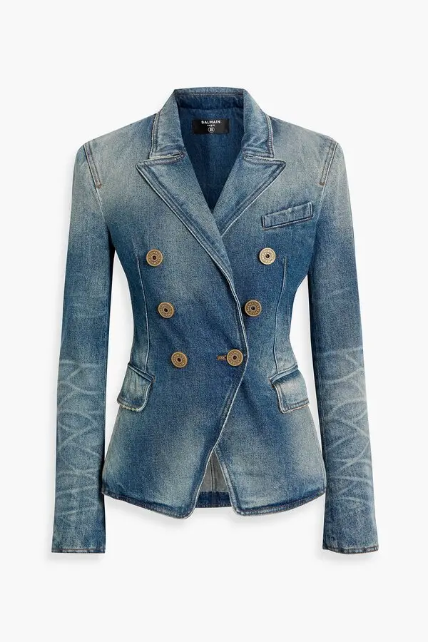 Balmain Double-breasted Faded Denim Blazer
