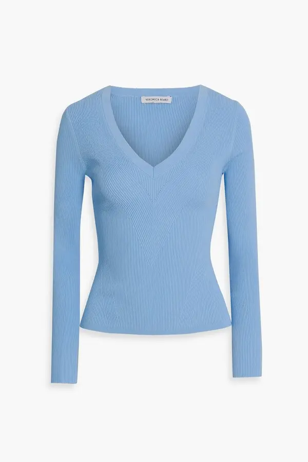 Veronica Beard Callie Ribbed-knit Sweater - Light Blue