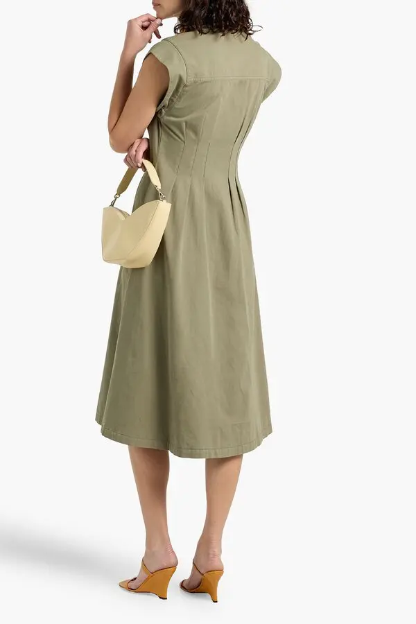 Veronica Beard Ruben Pleated Cotton-Twill Midi Shirt Dress - Army Green -  55% Off | Editorialist