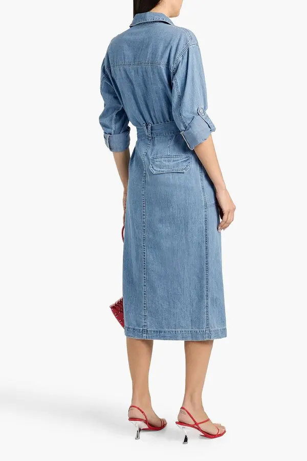 Veronica Beard Evelyn Belted Denim Midi Shirt Dress - Light Denim